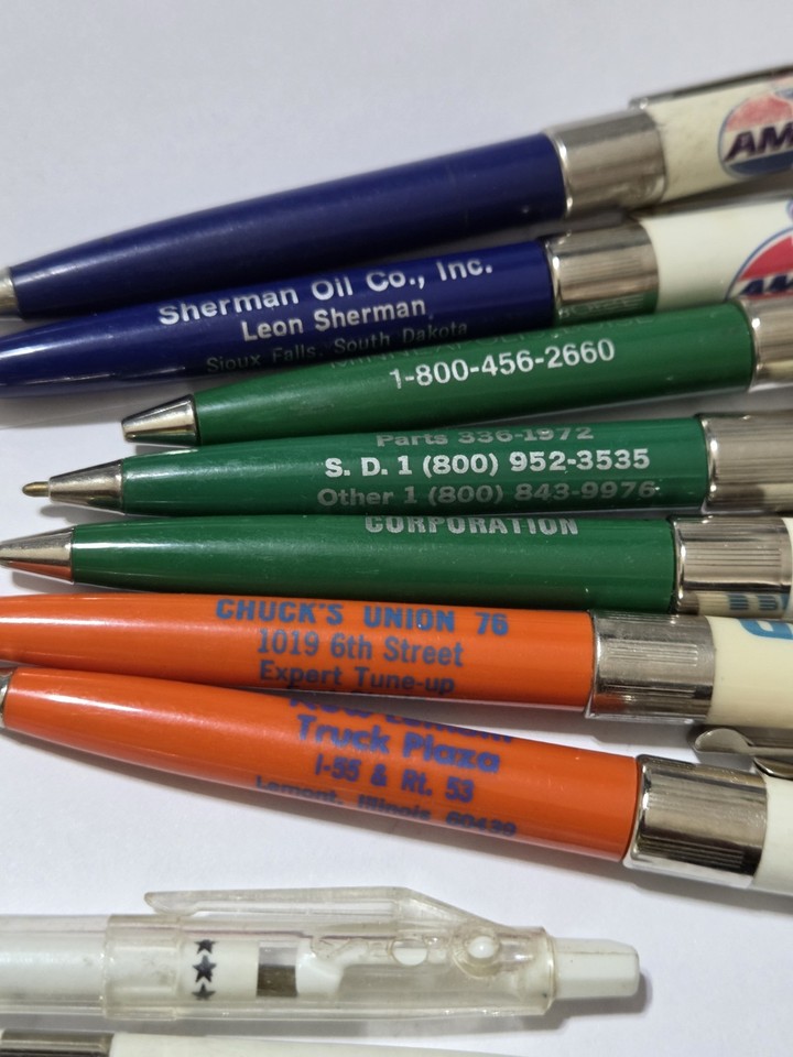 Vintage Lot Of 10 Oil Gas Ball Point Pens 76 Quaker State Amoco Mobil ...