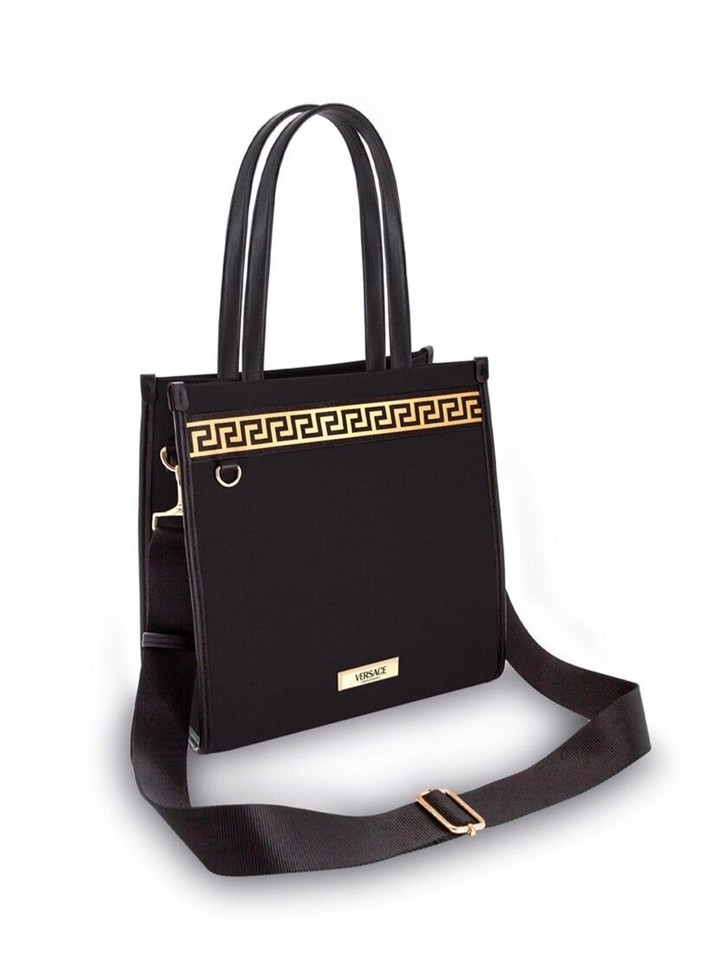 Versace Fragrances Canvas Bag Black Gold Travel Purse Handbag Shoulder ...