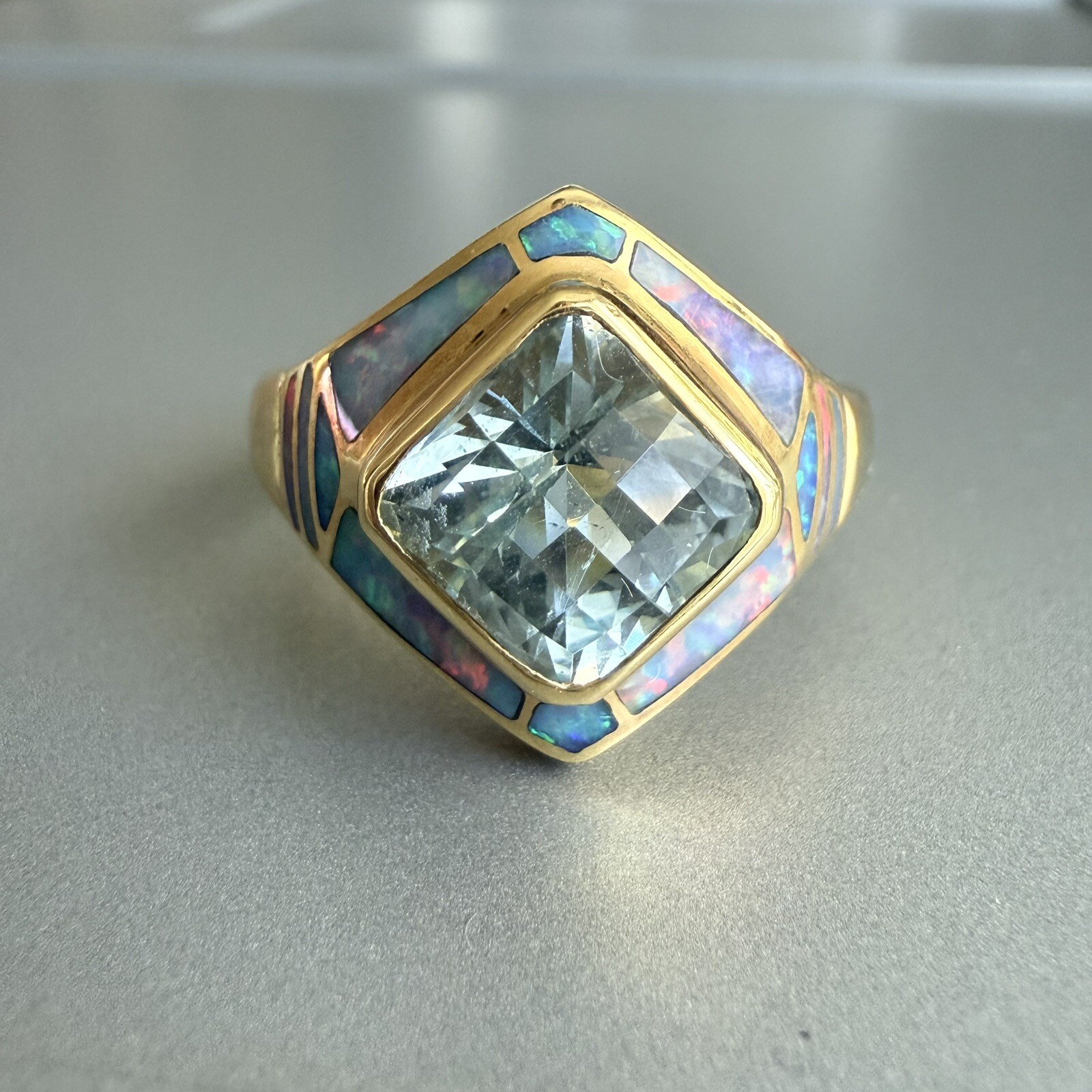 $10K DAVID FREELAND JR Navajo 18K Gold HUGE Aquamarine & Opal ...