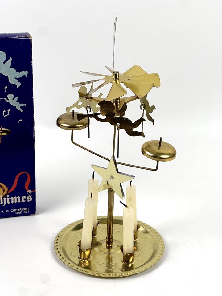 Vintage Cherubs Christmas Angel Chimes Gold Tone Candle Holder Complete ...