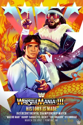 WWE GIANT 24”x36” POSTER PRINT Wrestlemania 3 Ricky Steamboat Macho Man ...