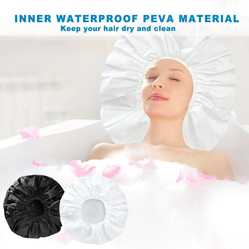 Super Jumbo Shower Cap 2 PCS Waterproof Shower Caps for Women Extra ...