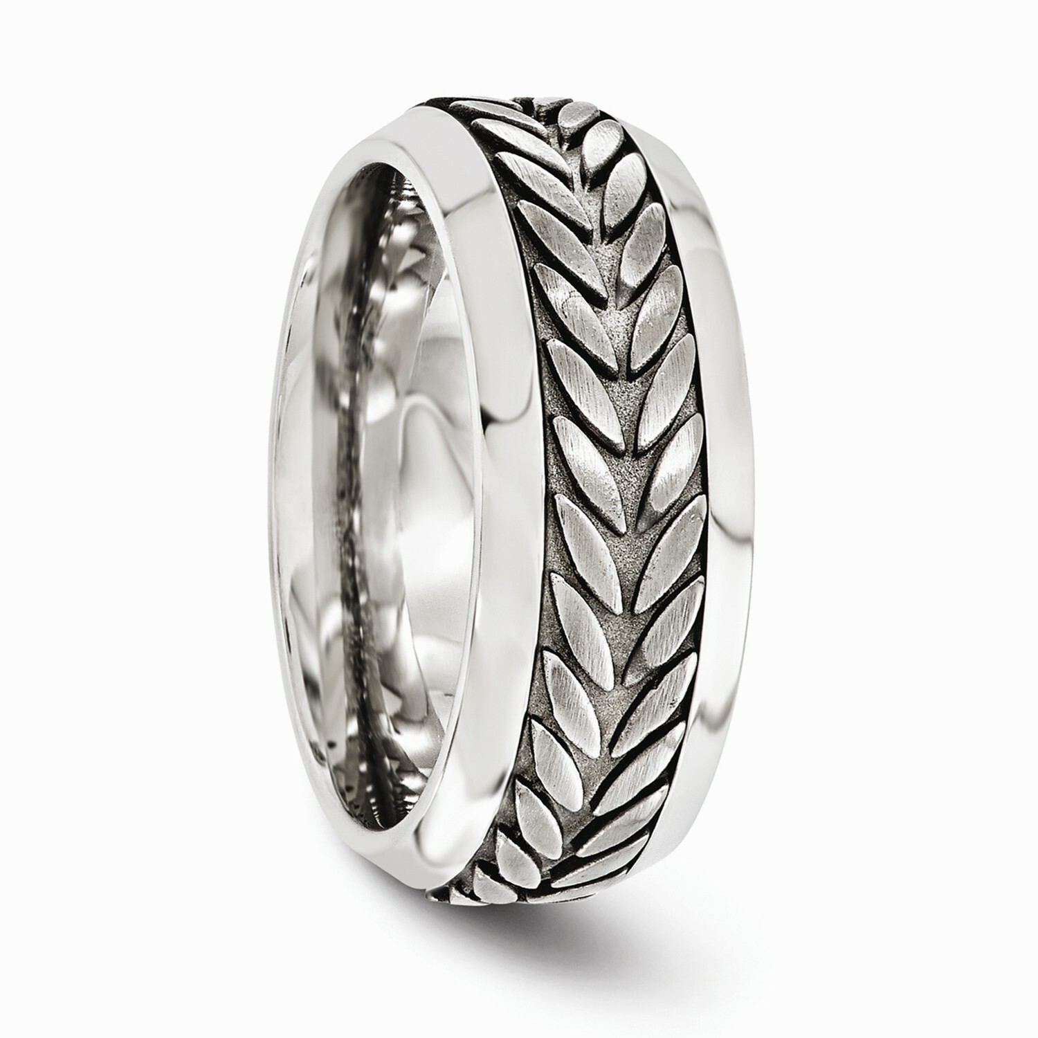 Edward Mirell Stainless Steel 9mm Titanium Feather Inlay Wedding Band ...