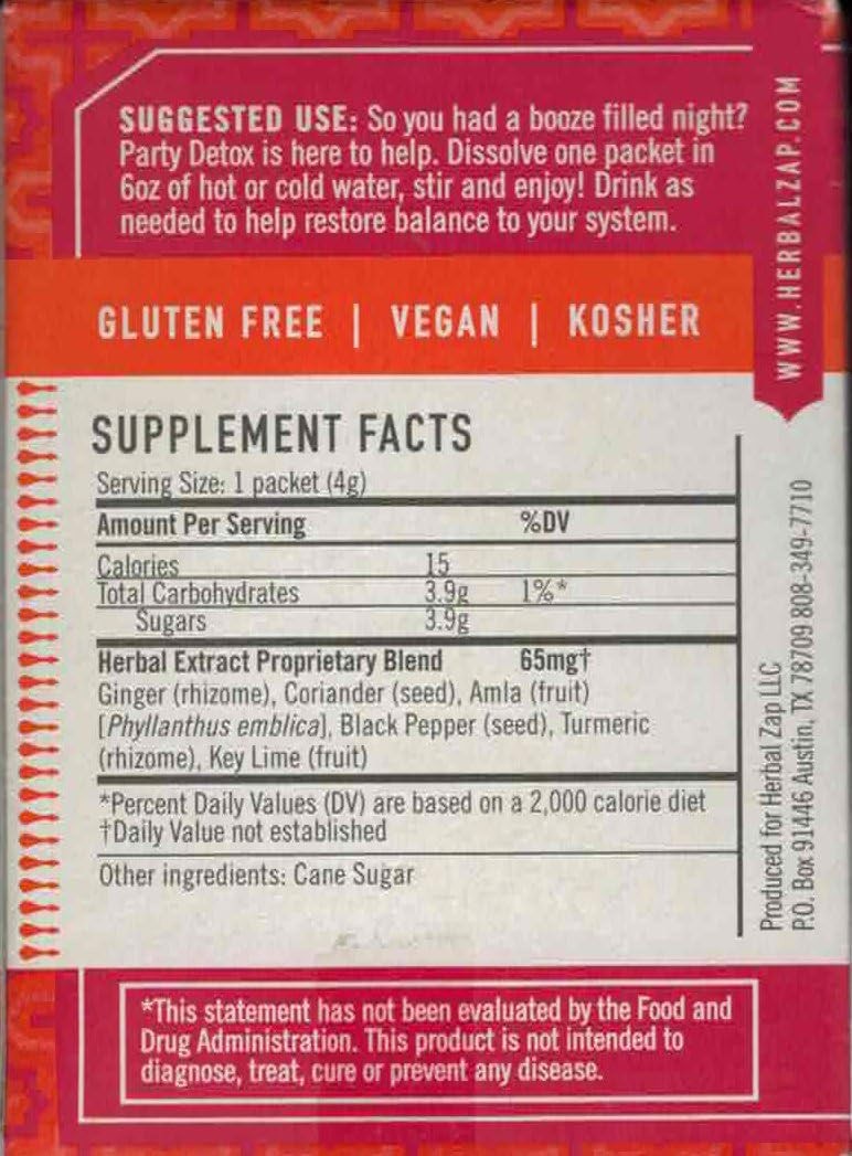 Herbal Zap Party Detox Ayurvedic Herbal Supplement 1 Box of 25 Packets ...