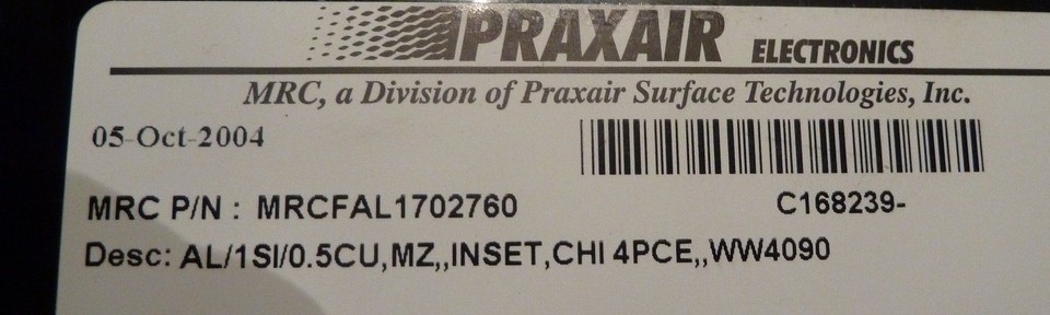 MRC CHI Sputtering Target Set Al/1SI/0.5Cu | eBay