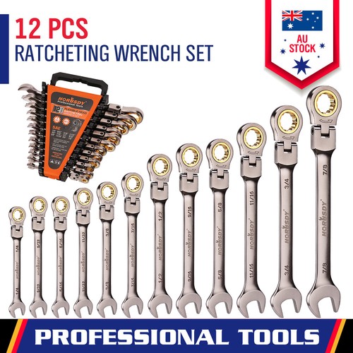 12-Piece Flexible Head Ratchet Spanner SAE Set ‎‎Nickel Plating ...