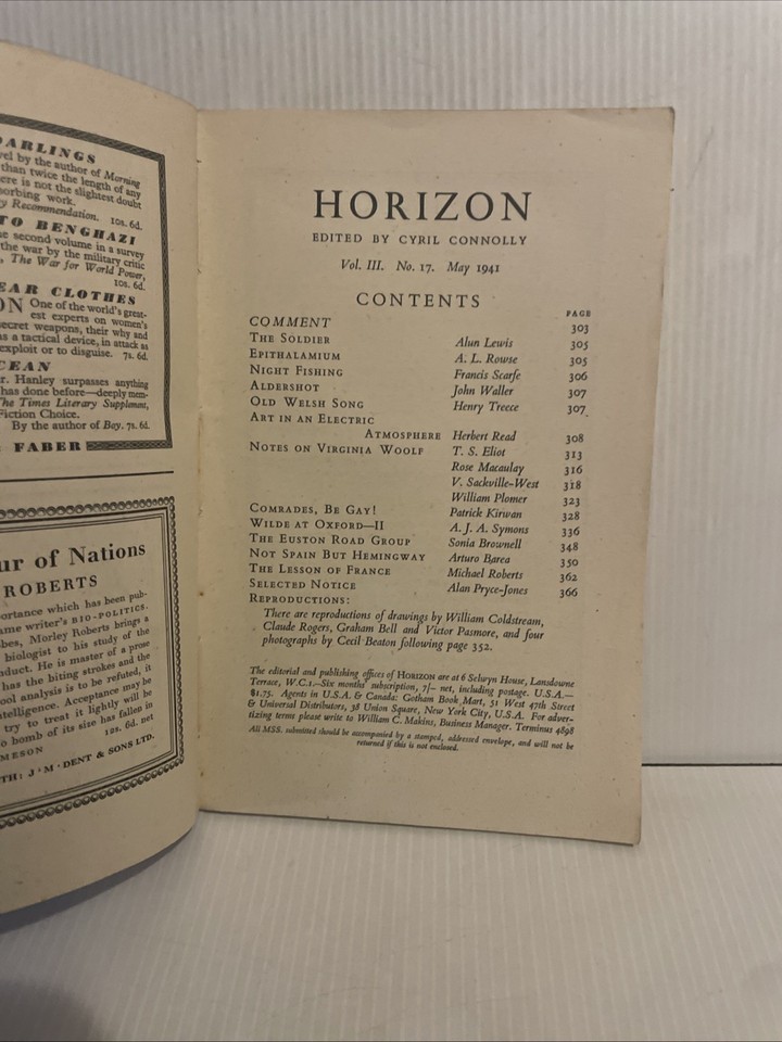 7 x Horizon Review of Literature and Art Magazine 1940 - 1941 PB | eBay