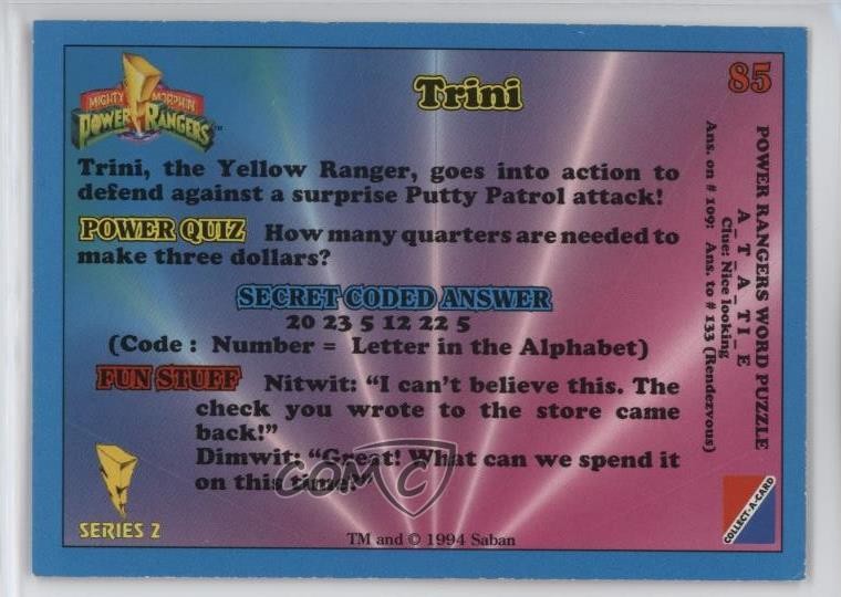 1994 Mighty Morphin Power Rangers Series 2 Retail Red Border Trini Kwan ...