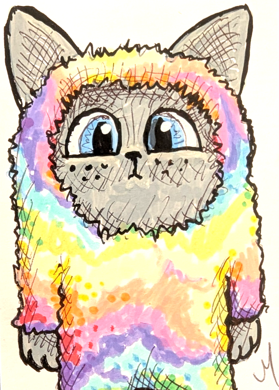 ACEO Cat Painting Siamese Rainbow Original Kitten Contemporary Art Josh ...