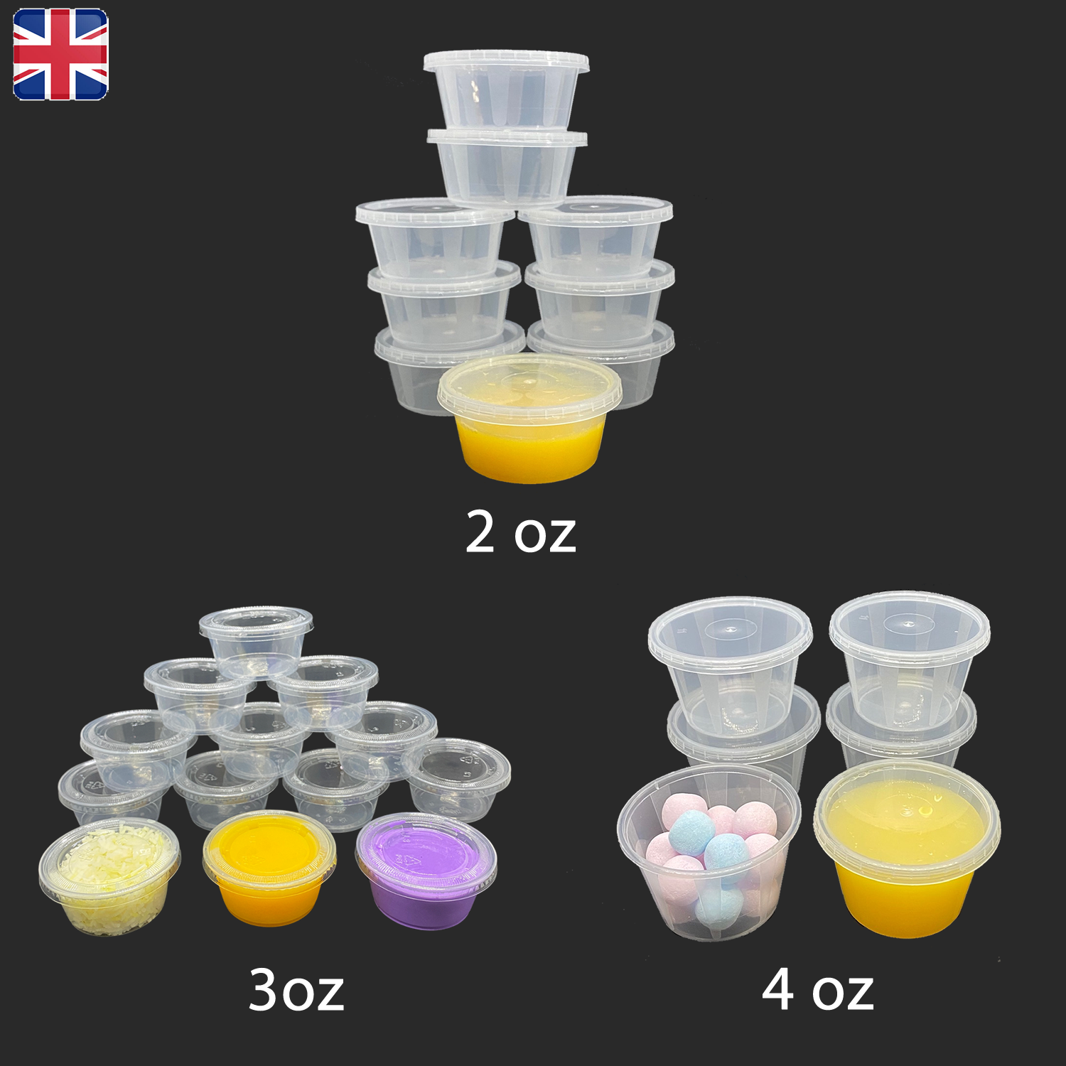 Round Food Containers Plastic Clear Tubs with Lids Deli Pots Sauce Dip ...