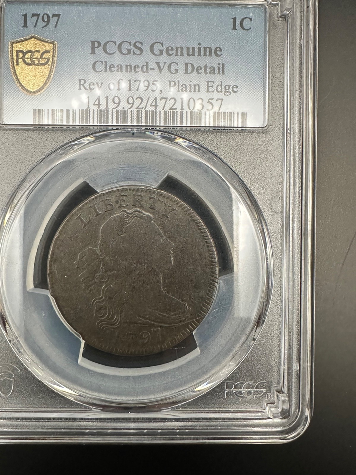 1797 large cent Rev of 1795 Plain Edge PCGS Cleaned VG Detail | eBay