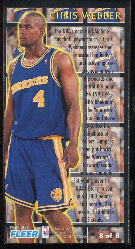 1994 Fleer Tall Boy Chris Webber #8 Golden State Warriors NBA Jam ...