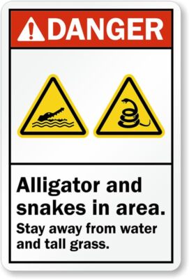 Alligator Snakes In Area Aluminum Weatherproof 12" x 18" Sign p00375 | eBay