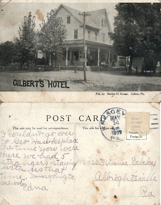 GILBERT PA GILBERT'S HOTEL 1909 ANTIQUE POSTCARD | eBay