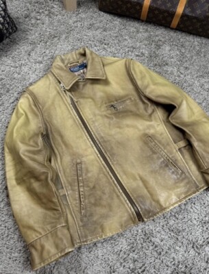 Polo Ralph Lauren Medium Brown Tan Leather Biker Jacket RRL Moto Coat ...