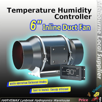 6" Inline Duct Fan-Temperature Humidity Controller 10 Speed Adjust ...