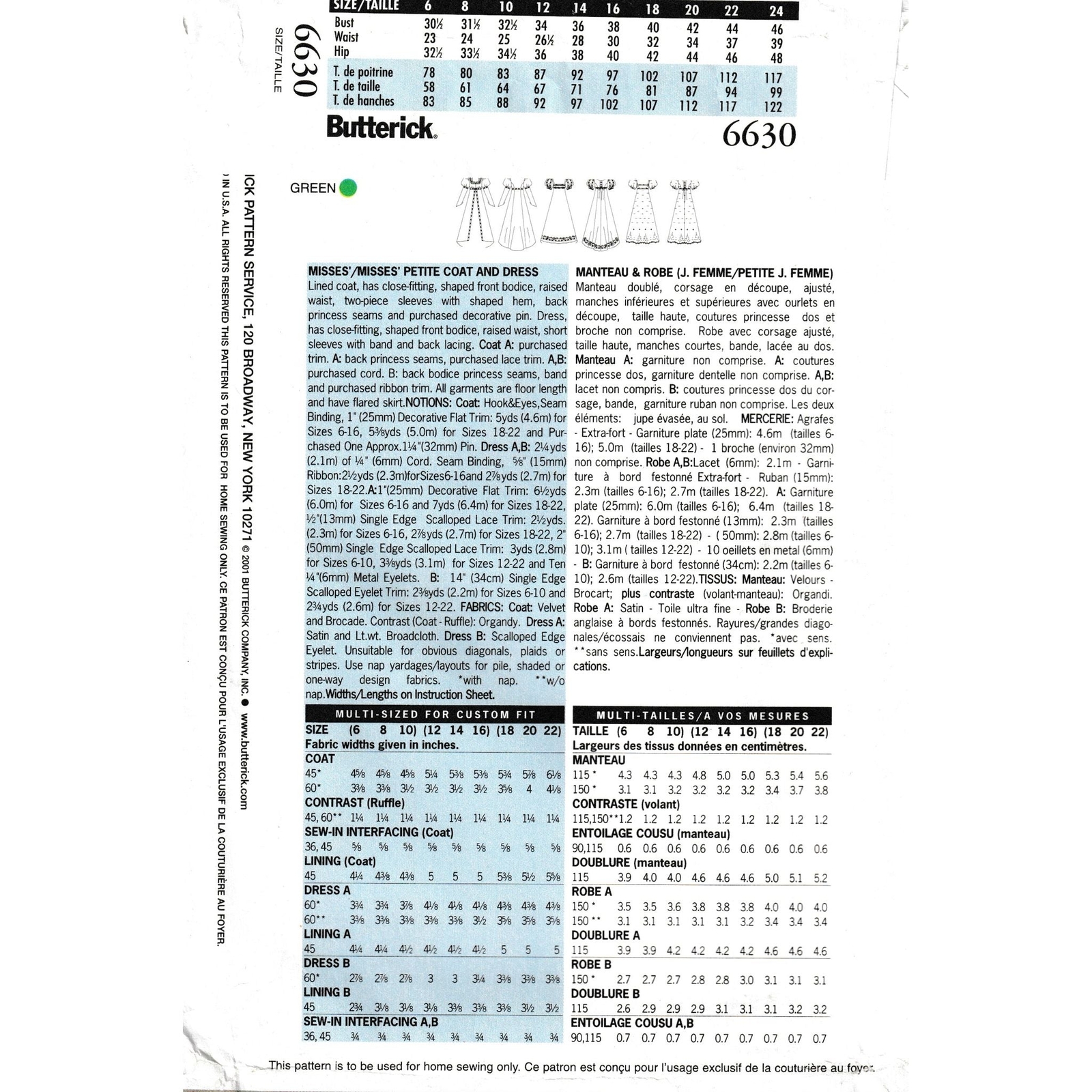 Butterick 6630 19th Century Dress Jane Austin Costume Pattern Plus Sz ...