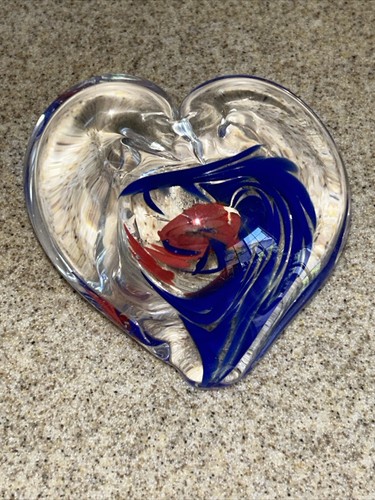 Signed Bonnie Burns Glass Studio Heart Paperweight Bun Foot Hearts of ...