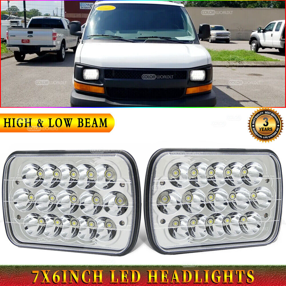 Pair 7x6” Black LED Headlights For Chevy Express Cargo Van 1500 2500 ...