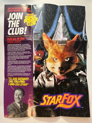 Star Fox Nintendo Power Club Super Nintendo Insert (Poster Only) *FREE ...