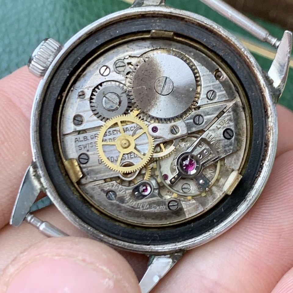 1940's Elrex Luminous Dial Military Style Watch Stainless Steel Stepped ...
