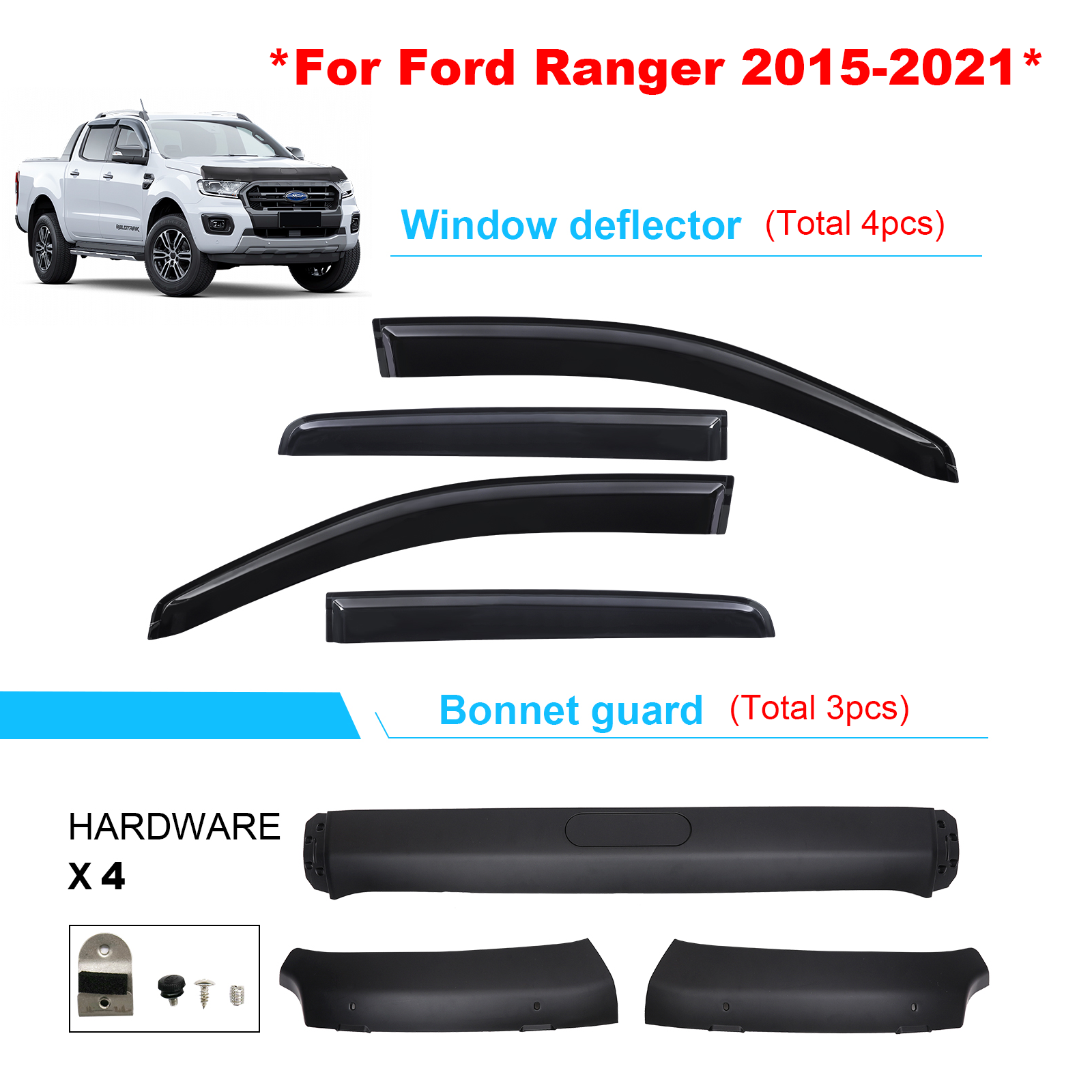 Bonnet Protector + Window Visors Weather shields to suit Ford Ranger ...