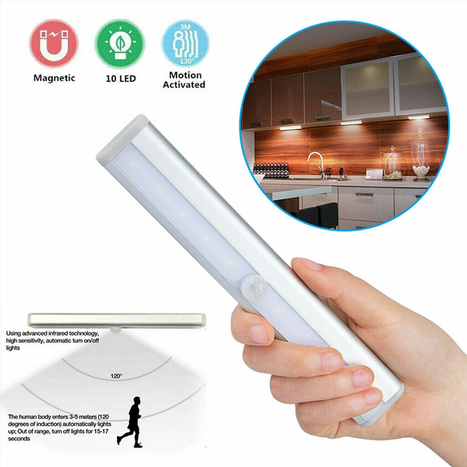 10 LED Closet Light USB Night Kitchen Rechargeable Motion Sensor Bar ...
