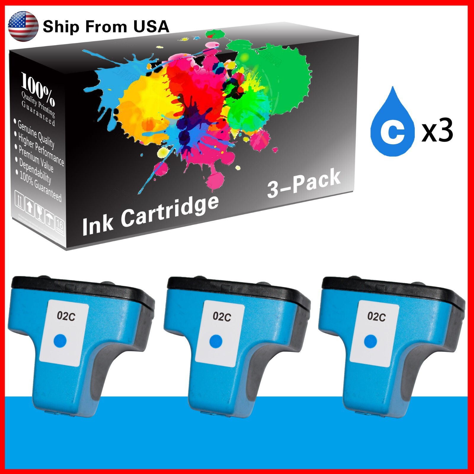 3-Pack Cyan 02 Ink Cartridge for C6280 Laser Printer | eBay