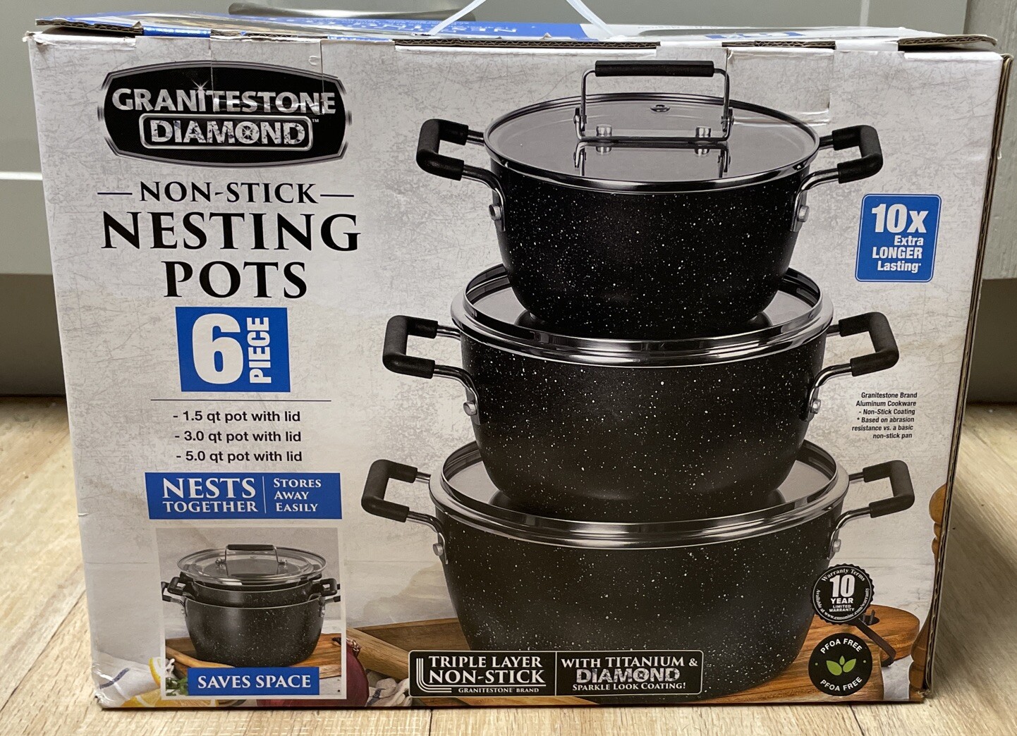 Granitestone 6 Piece Ultra Nonstick Space Saving Nesting Pots with ...