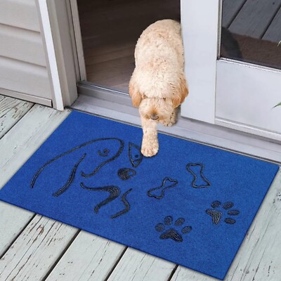 Blue Door Mat Outdoor Paw Welcome Mat Durable Non Slip Funny Ultra ...