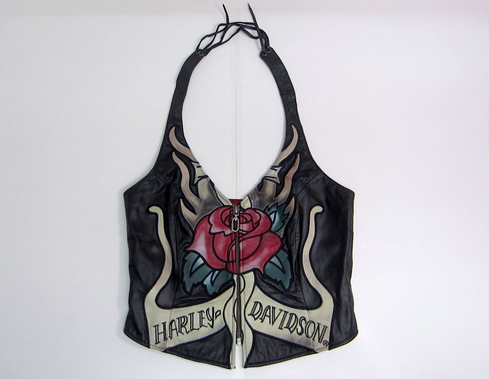 Harley Davidson Leather Rose Halter Top Embroidered B… - Gem