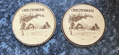x2 Vintage Cheltenham Drinks Coasters Ceramic With Felt Reverse Round ...