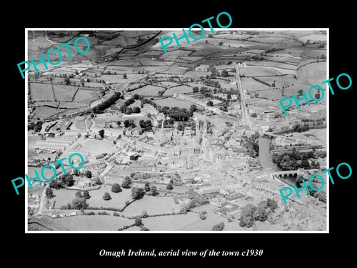 OLD 6 X 4 HISTORIC PHOTO OF OMAGH NORTHERN IRELAND, AERIAL VIEW OF TOWN ...