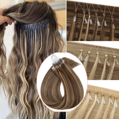200S Thick Micro Loop Ring Tip Real Human Hair Extensions Micro Beads ...