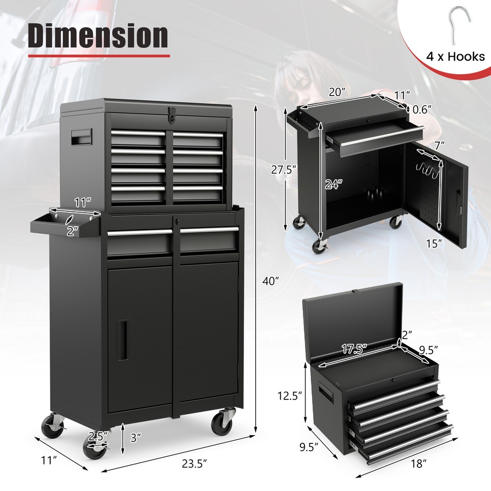5-Drawer Rolling Tool Chest Mechanic Storage Cabinet Cart for Garage ...