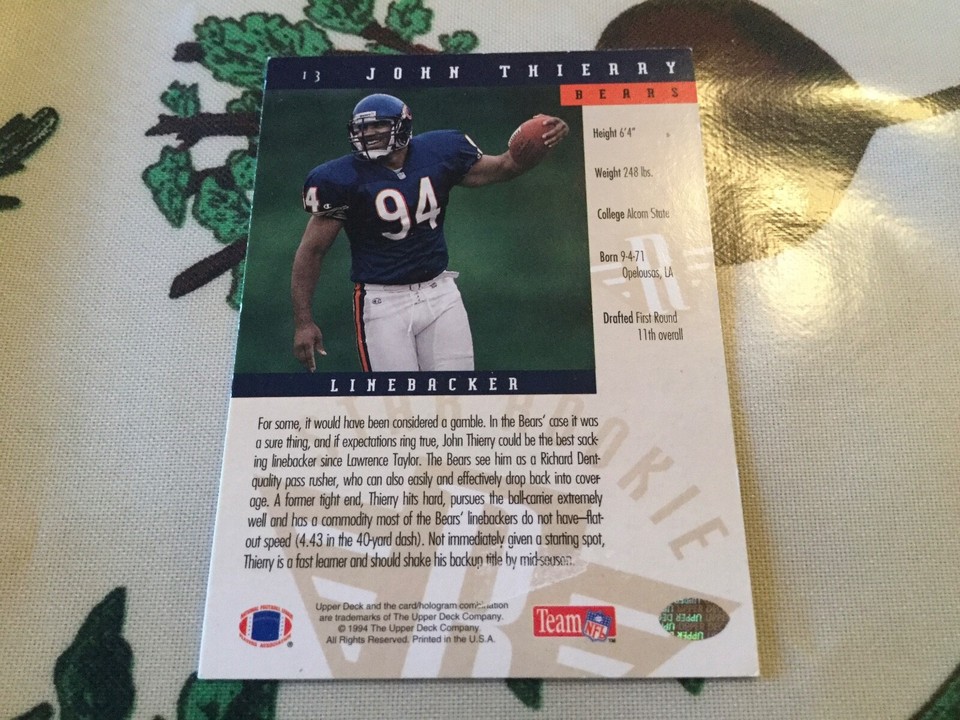 1994 Upper Deck John Thierry Signed Auto Football Card Chicago Bears RC ...