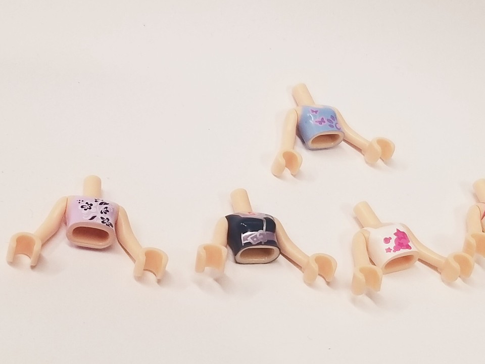 LEGO Mini Doll Torso Body Set of 6 Friends Clothing Flowers Butterflies ...