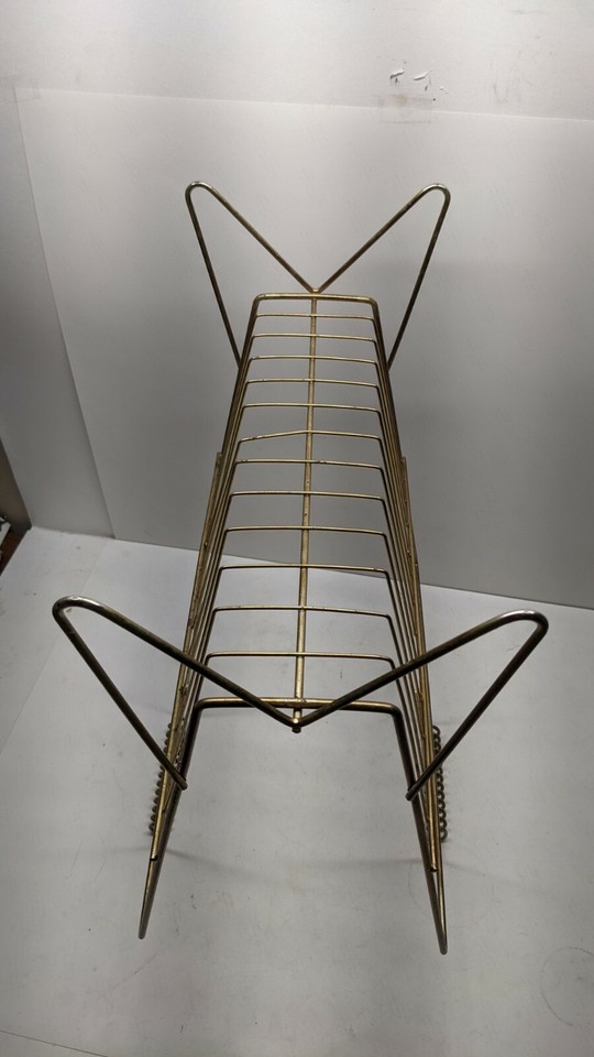 Vintage Mid Century Metal Wire Rack Record LP Album Stand Holder Atomic ...
