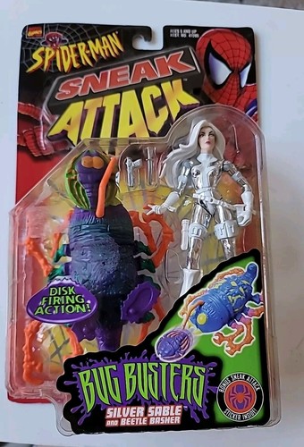 Marvel Spider-Man Sneak Attack Bug Busters Silver Sable Beetle Basher ...