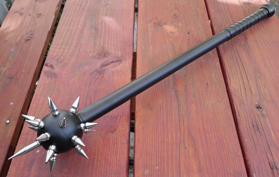 Medieval Spiked Ball Mace Silver Morning Star Chrome Black 36” Middle ...