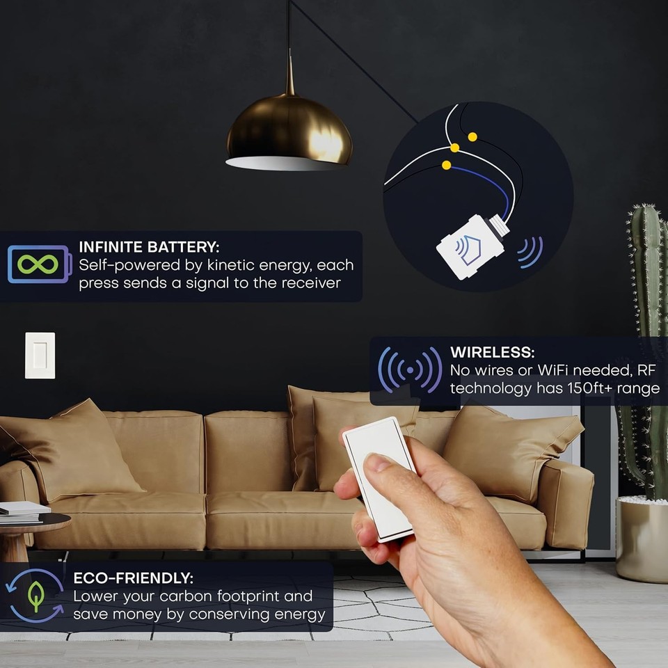 RunLessWire Single Pole Detachable Battery-Free 150ft Wireless Light ...