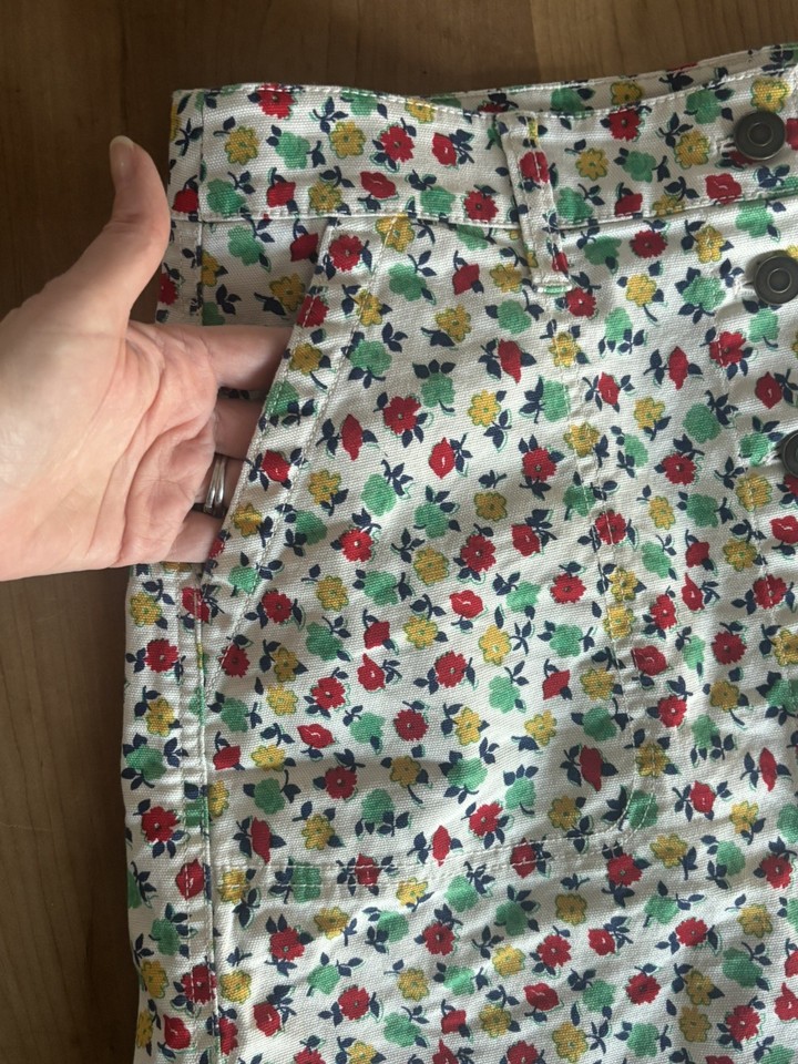 J.Crew White Denim Floral Womens Skirt Sz 2 Preppy Summer Coastal Fun ...