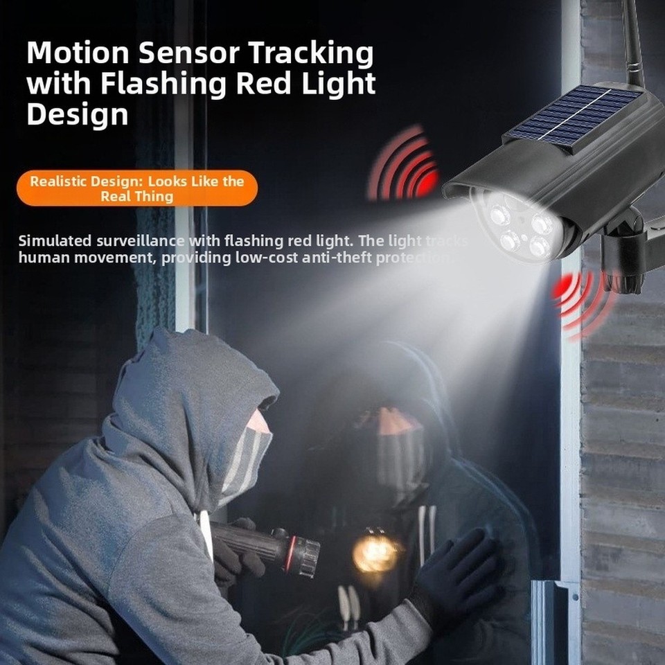 For Home Security Solar Fake Camera 360 Rotation Solar Powered ...