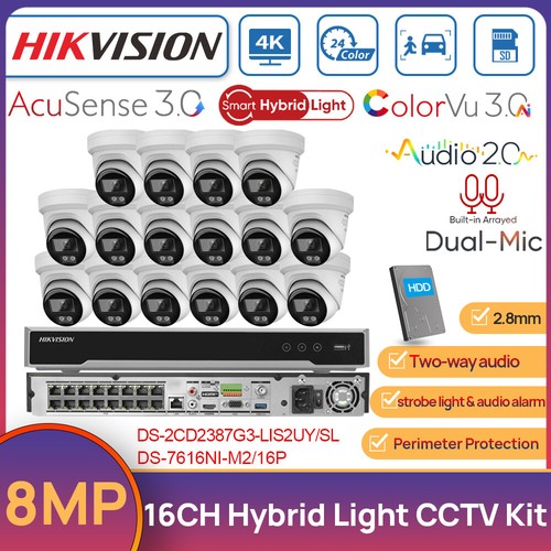 Hikvision 32MP 16CH 8K NVR 4K Hybrid Light ColorVu Camera System 2-Way ...
