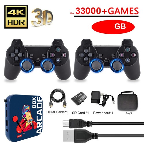 4K HDMI Video Game Console Retro 33000+ Games 64G Card w/ 2 Wireless ...