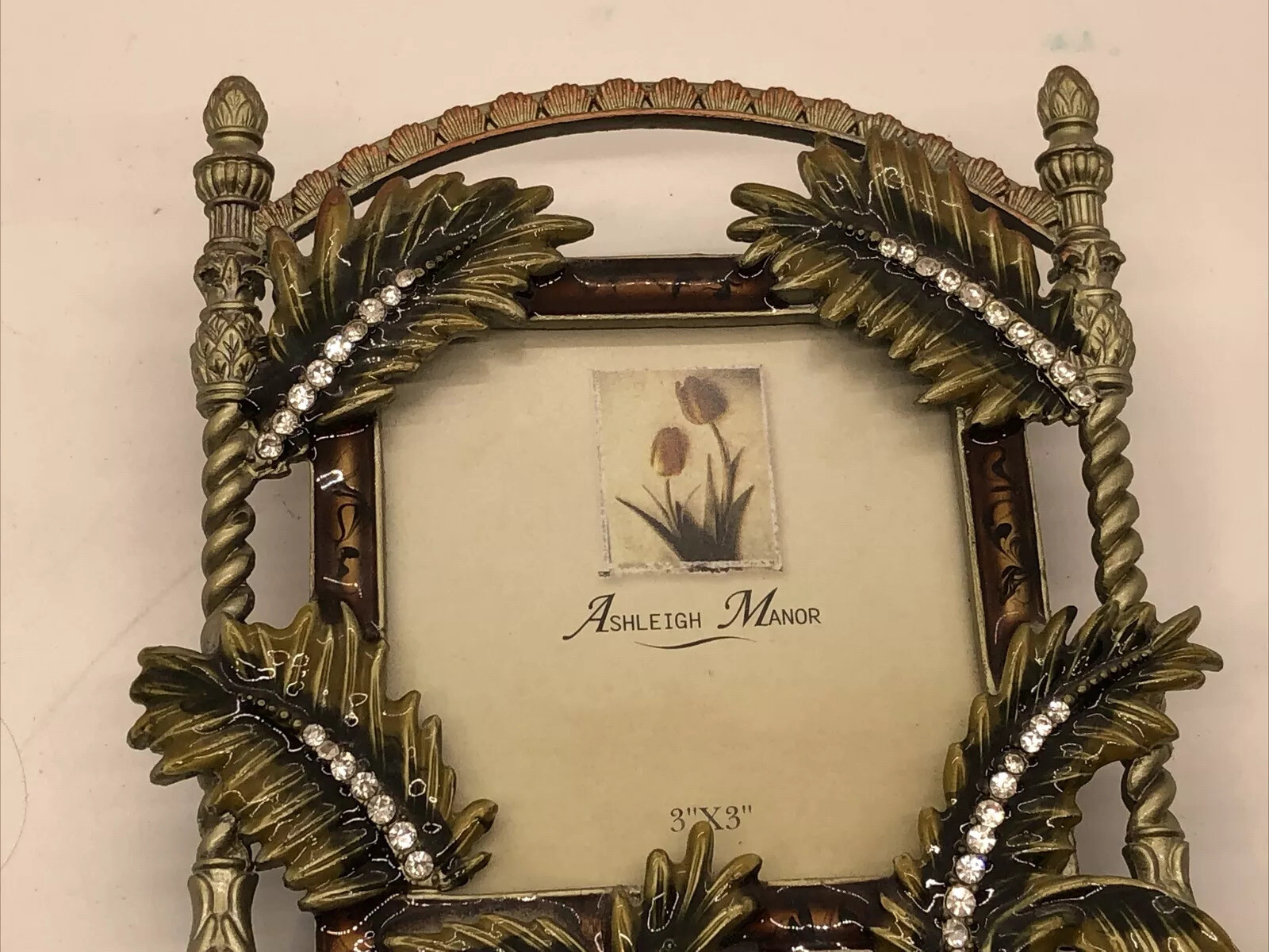 Ashleigh Manor Palm Fronds Rhinestones Heavy Pewter Picture Frame 3”x3 ...