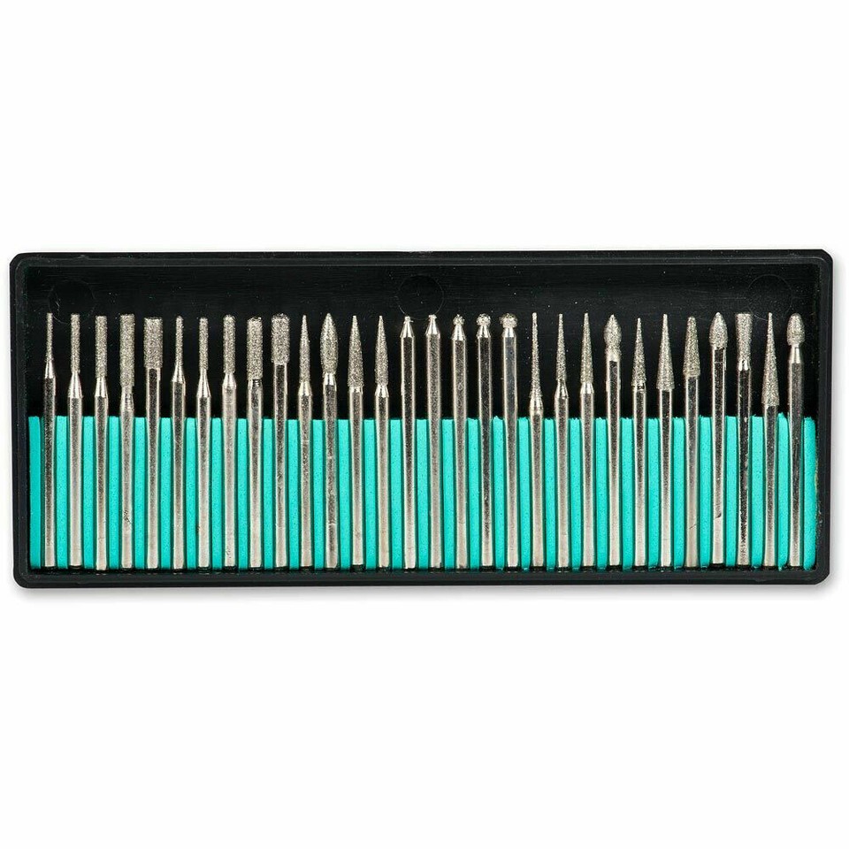 30 Pce Diamond Burr Set ROTARY TOOL BIT Dremel Engraving Tiles Stone ...