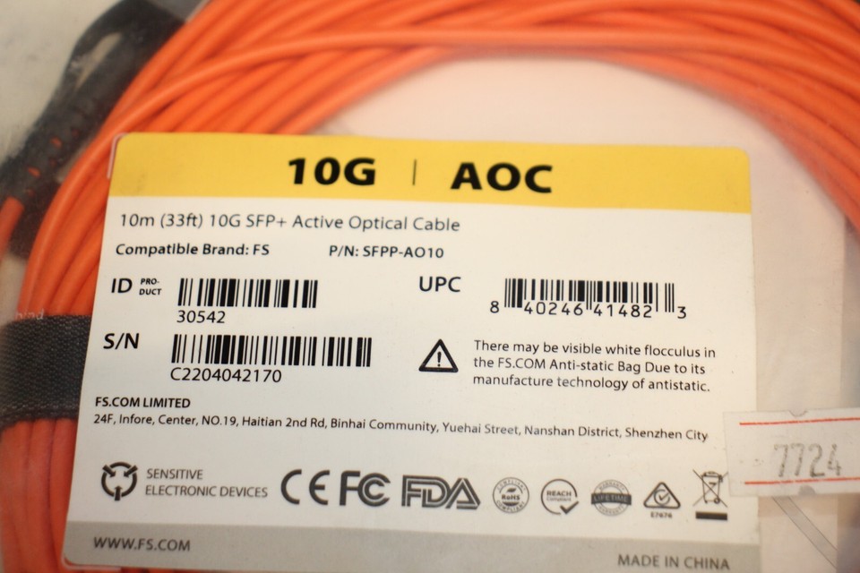 FS Direct Attach Cable 10m 10G SFP+ Active Optical Cable SFPP-AO10 | eBay