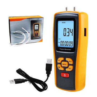 Portable Manometer Air Gas Pressure Meter Differential Gauge Tool HVAC ...