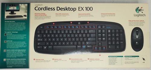 Logitech EX100 Cordless Keyboard and Optical Mouse with Receiver No ...
